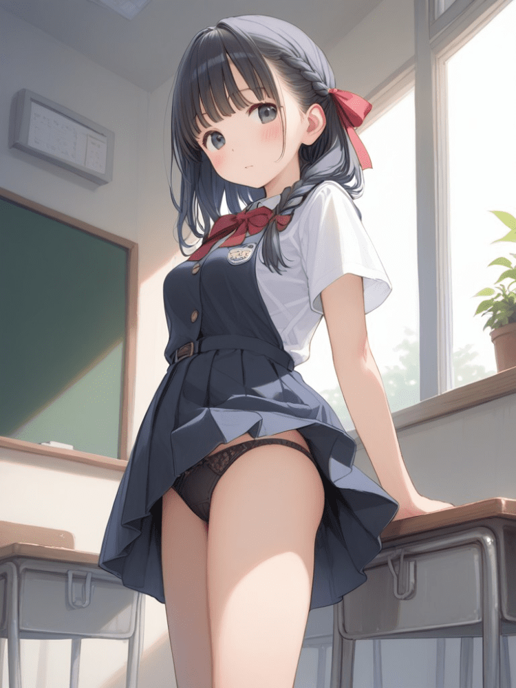 三つ編み巨乳〇リJ〇ちゃんのパンチラ（黒） - じぇいまるさんのイラスト作品 - アイス(Ai.s)